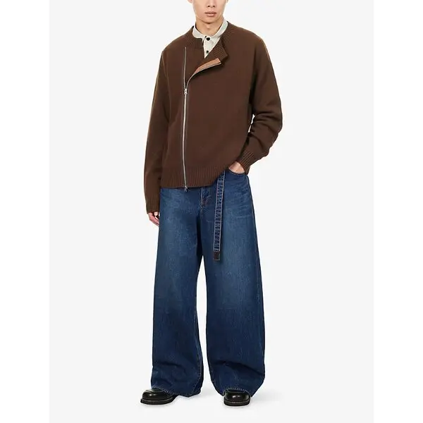 Sacai Zip Embroidered-logo Wool Jumper