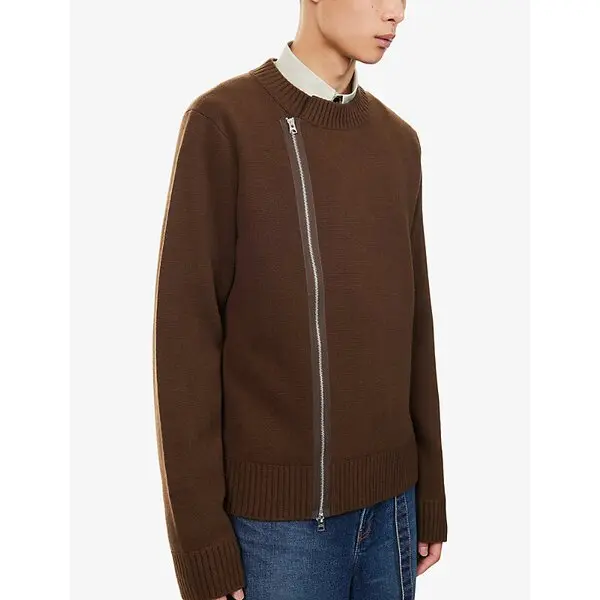 Sacai Zip Embroidered-logo Wool Jumper