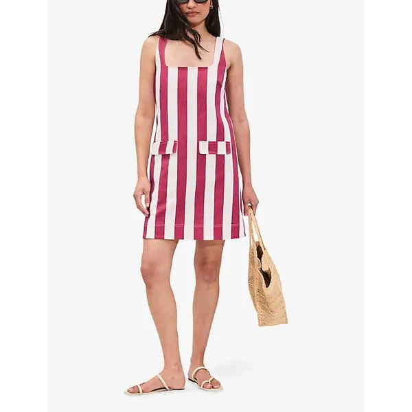 RO&ZO Sleeveless Stretch-cotton Mini Dress With Stripe Pattern