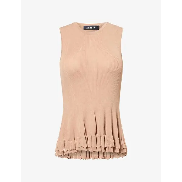 ASHLYN Greer Sheer Crew-neck Woven Top - Tan
