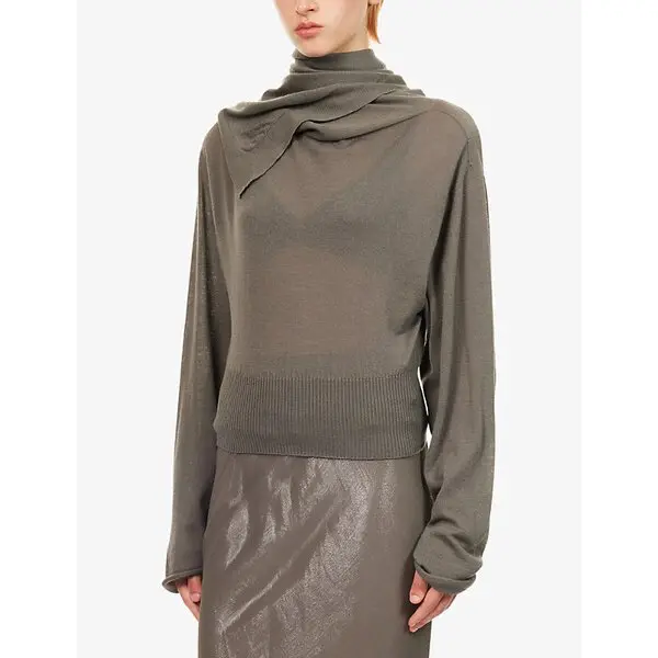Rick Owens Draped Scarf Long-sleeve Wool Jumper