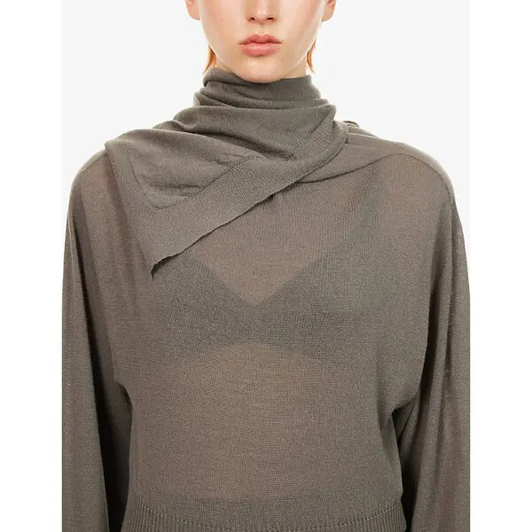 Rick Owens Draped Scarf Long-sleeve Wool Jumper