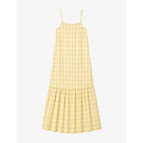 RO&ZO Cheesecloth-check Tiered Cotton And Linen-blend Maxi Dress