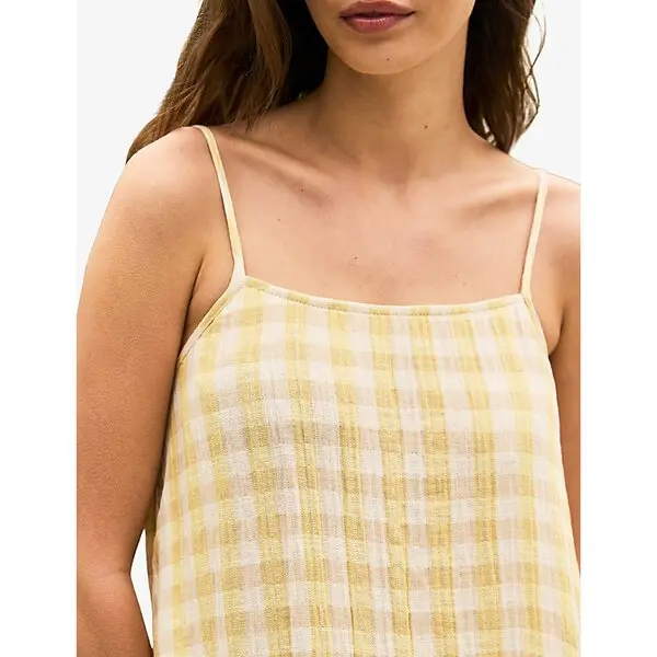 RO&ZO Cheesecloth-check Tiered Cotton And Linen-blend Maxi Dress