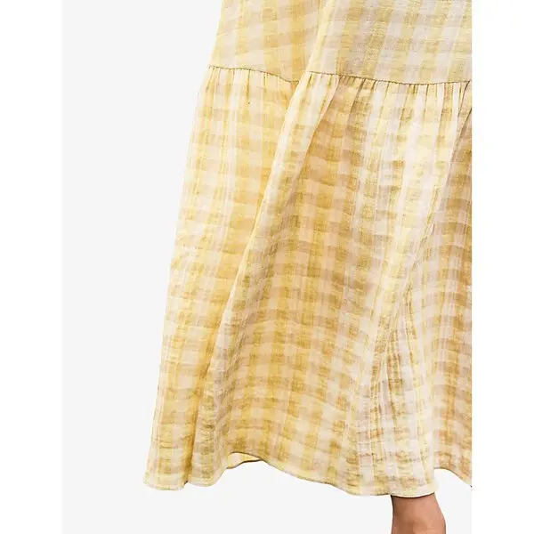RO&ZO Cheesecloth-check Tiered Cotton And Linen-blend Maxi Dress