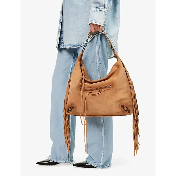 Balenciaga Le City Hobo Medium Suede Shoulder Bag