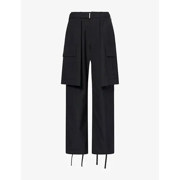Sacai Straight-leg High-rise Wool-blend Cargo Trousers