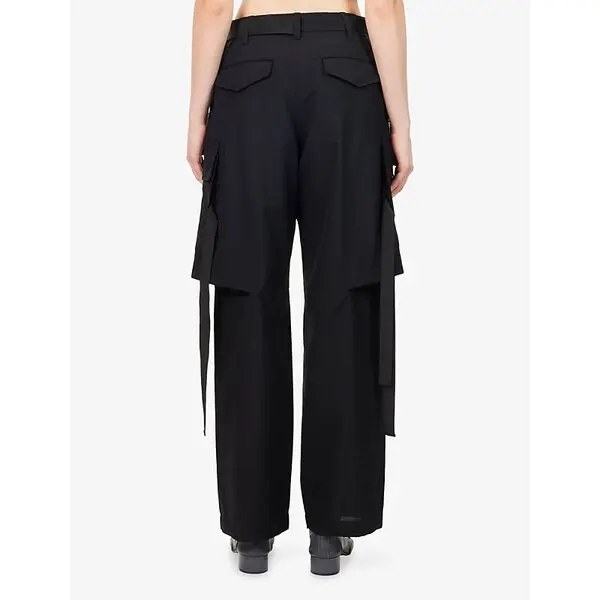 Sacai Straight-leg High-rise Wool-blend Cargo Trousers