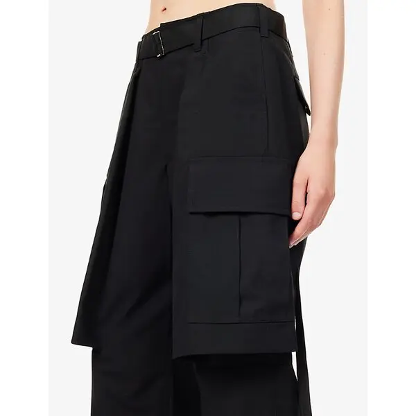 Sacai Straight-leg High-rise Wool-blend Cargo Trousers