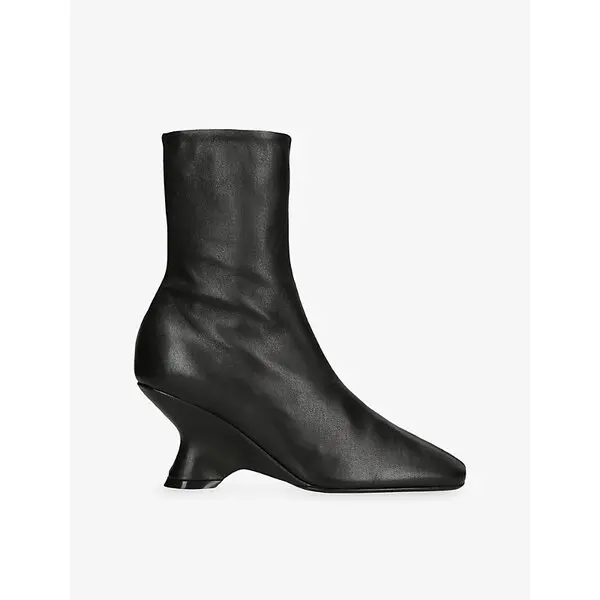Dries Van Noten Sculptural Wedge Leather Ankle Boots