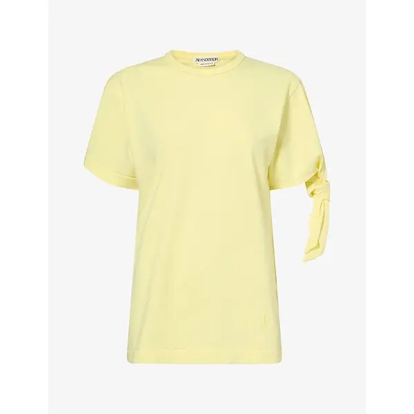 JW Anderson Sleeve Knot Brand-logo Cotton T-shirt - Yellow