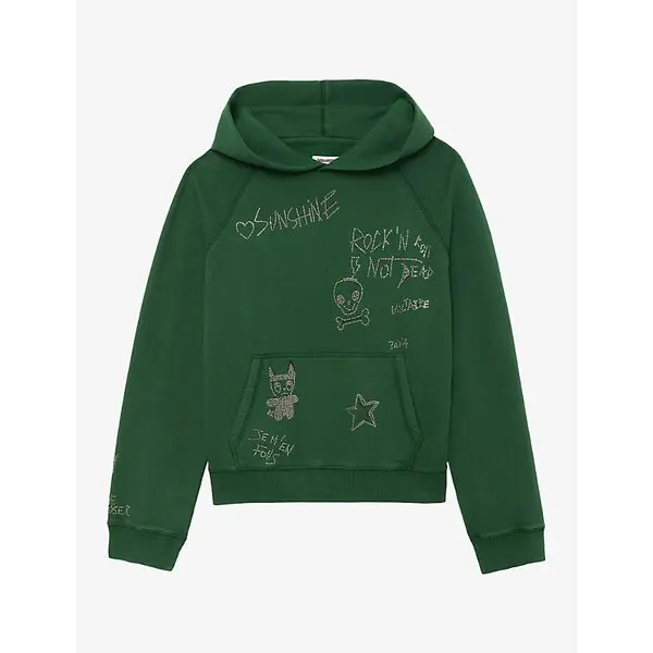 Zadig&Voltaire Georgy Relaxed-fit Cotton Hoody With Rhinestone Embellishments - Rain Forest