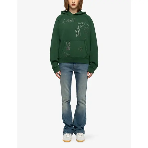 Zadig&Voltaire Georgy Relaxed-fit Cotton Hoody With Rhinestone Embellishments - Rain Forest