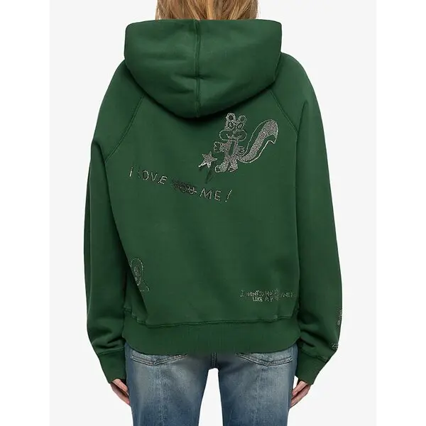 Zadig&Voltaire Georgy Relaxed-fit Cotton Hoody With Rhinestone Embellishments - Rain Forest