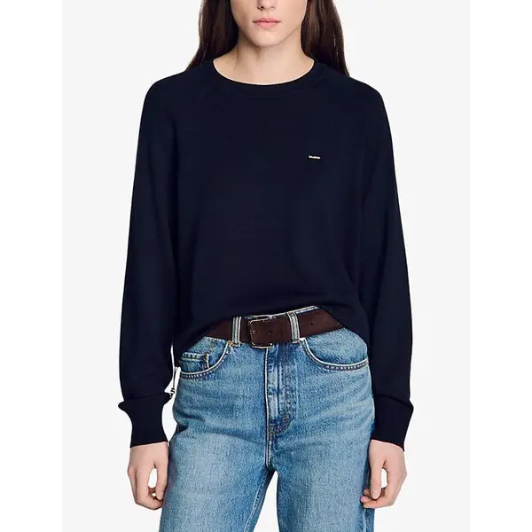 Sandro Branded Knitted Wool-blend Sweatshirt