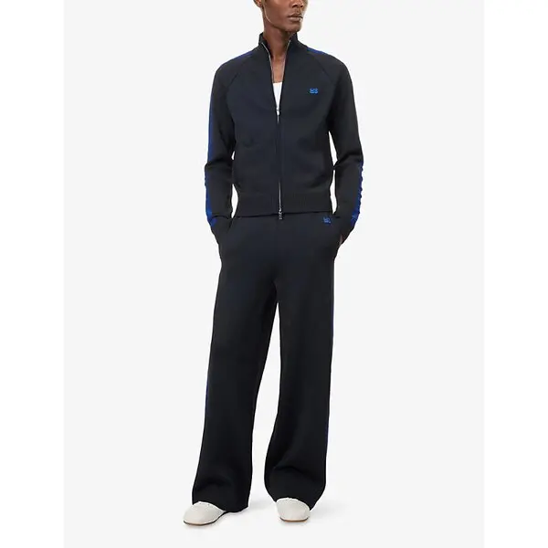 WALES BONNER Crochet-stripe Zip-up Knitted Track Top - Navy