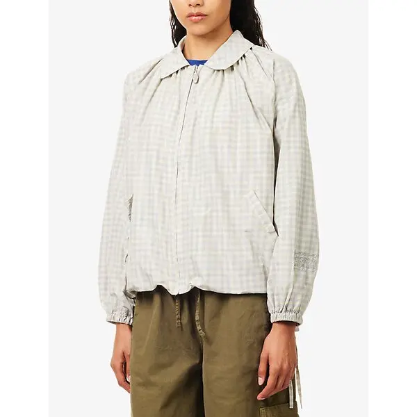 DAMSON MADDER Lailah Gingham Woven Bomber Jacket - Oyster