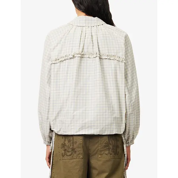 DAMSON MADDER Lailah Gingham Woven Bomber Jacket - Oyster