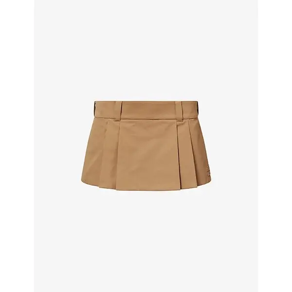Miu Miu Logo-embroidered Pleated Cotton Mini Skirt