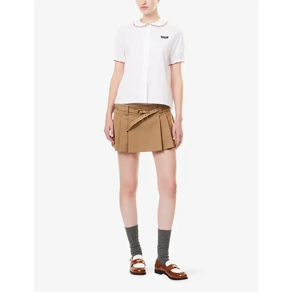 Miu Miu Logo-embroidered Pleated Cotton Mini Skirt