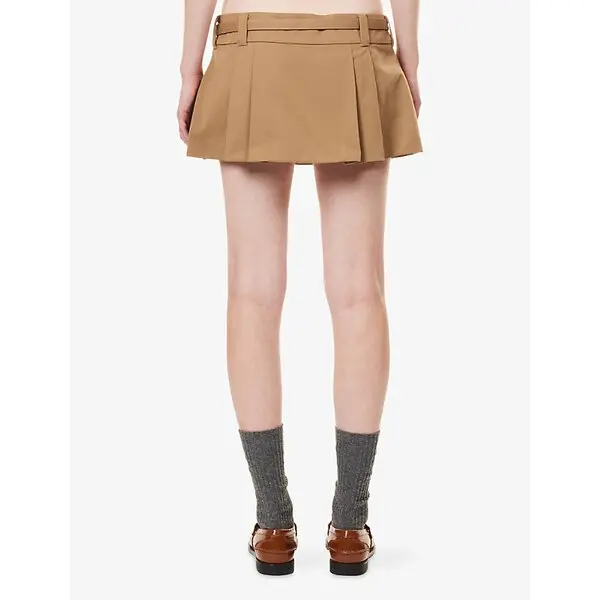Miu Miu Logo-embroidered Pleated Cotton Mini Skirt