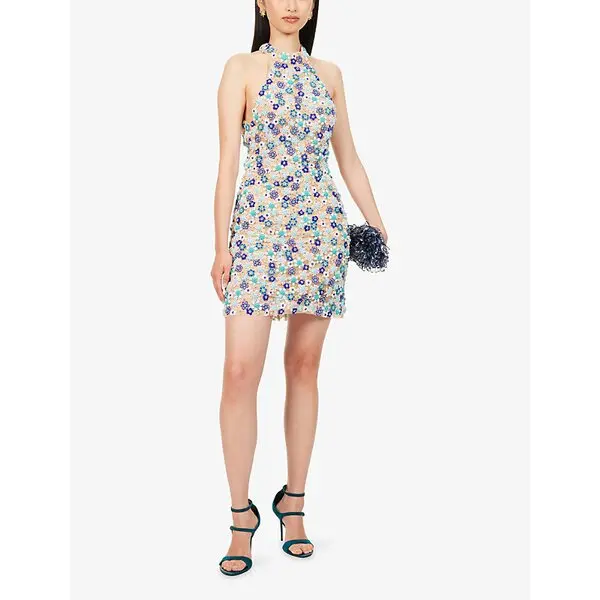 LA FUORI Beaded Floral Mini Dress
