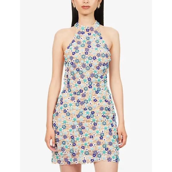 LA FUORI Beaded Floral Mini Dress