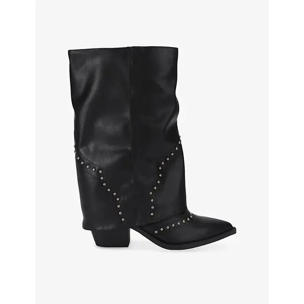 Steve Madden Saddle Heeled Leather Knee-high Boots - Black