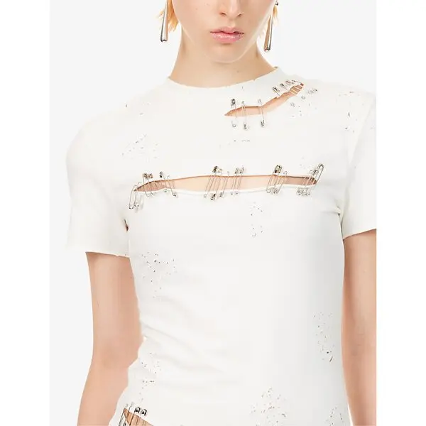 DILARA FINDIKOGLU Safety Pin Embellished T-shirt