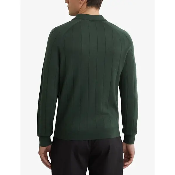 REISS Greyson Long-sleeved Wool Polo Jumper - Dark Green