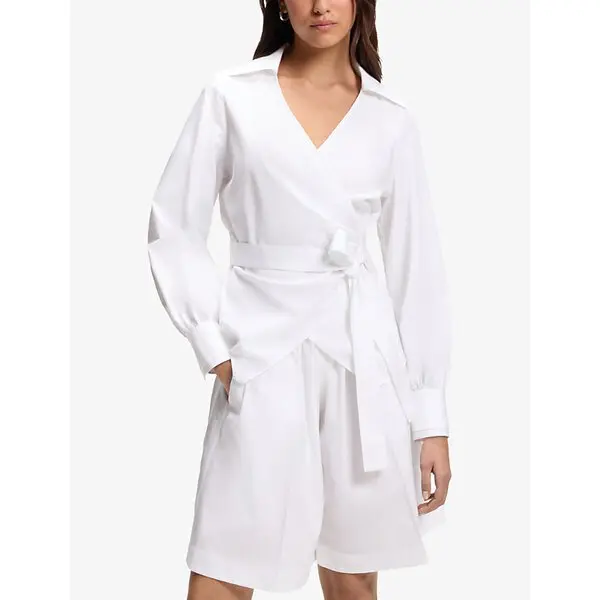 BOSS Cotton-poplin Wrap Blouse