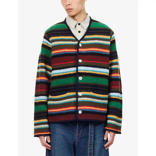 Sacai V-neck Striped Wool-blend Cardigan