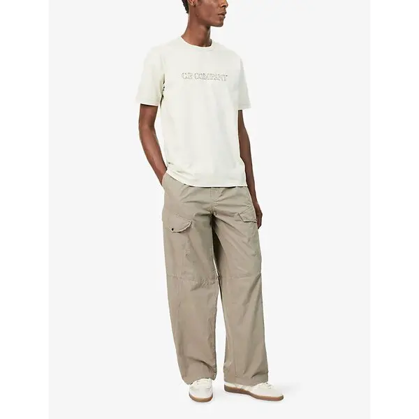 C.P. COMPANY Brand-embroidered Cotton T-shirt - Silver Birch