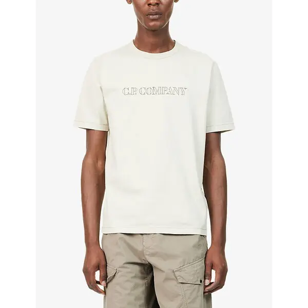 C.P. COMPANY Brand-embroidered Cotton T-shirt - Silver Birch
