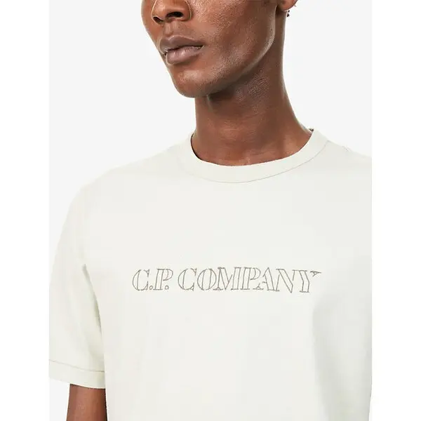 C.P. COMPANY Brand-embroidered Cotton T-shirt - Silver Birch