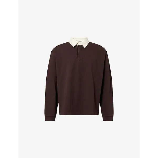 FRAME Contrast-collar Cotton Polo Shirt - Deep Brown