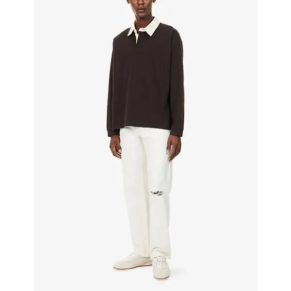 FRAME Contrast-collar Cotton Polo Shirt - Deep Brown