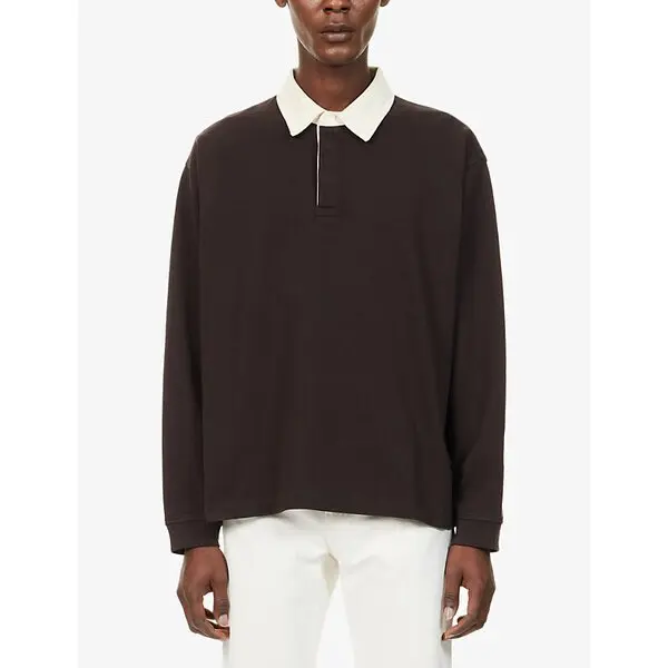 FRAME Contrast-collar Cotton Polo Shirt - Deep Brown