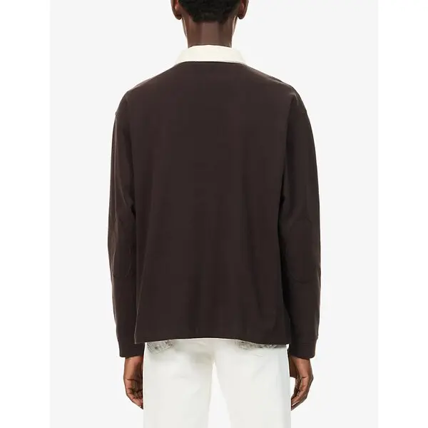 FRAME Contrast-collar Cotton Polo Shirt - Deep Brown