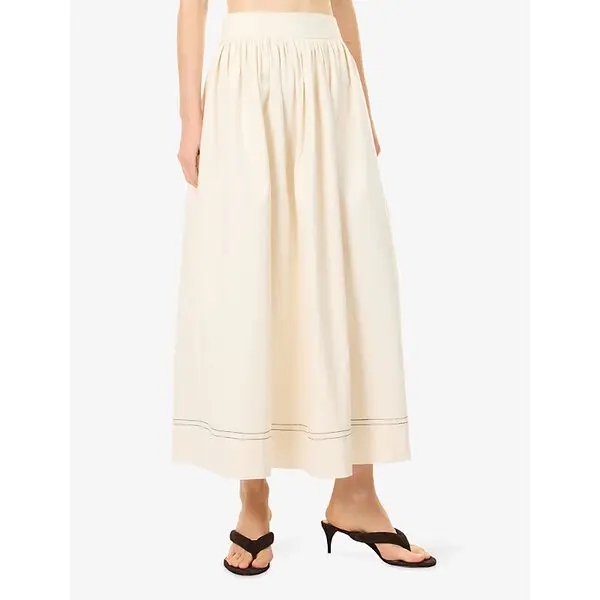 Mona Alshebil Contrast Stitch Pleated Denim Maxi Skirt