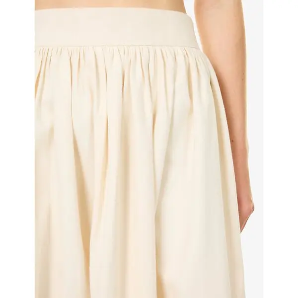 Mona Alshebil Contrast Stitch Pleated Denim Maxi Skirt