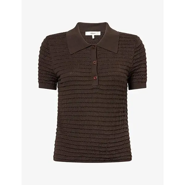 FRAME Smocked Silk And Cotton-blend Polo Shirt