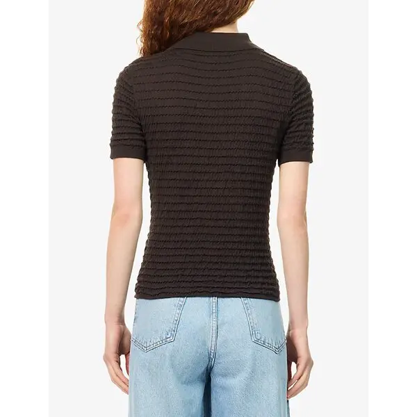 FRAME Smocked Silk And Cotton-blend Polo Shirt