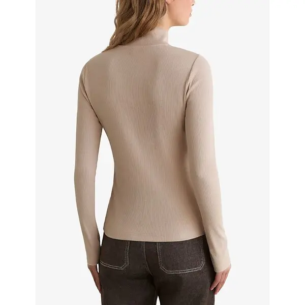 REISS Ida Funnel-neck Ribbed Top - Neutral