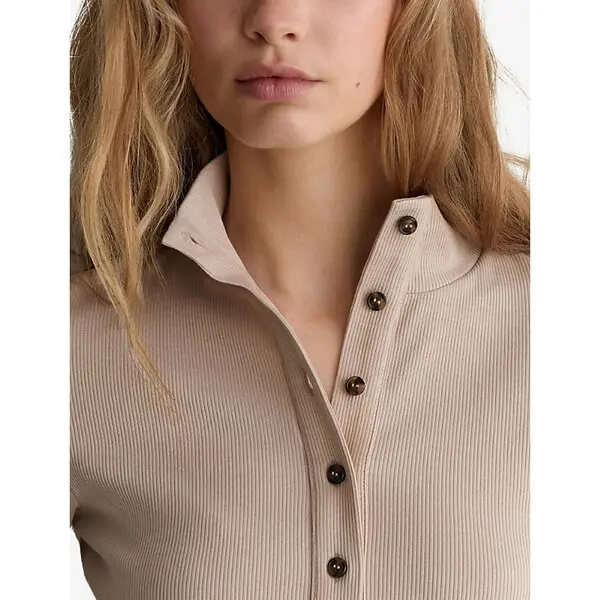 REISS Ida Funnel-neck Ribbed Top - Neutral