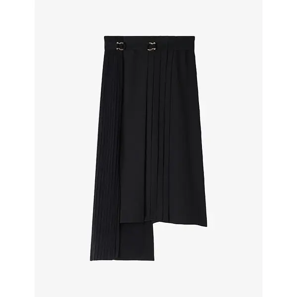 Sandro Pleated Asymmetric Woven Midi Skirt