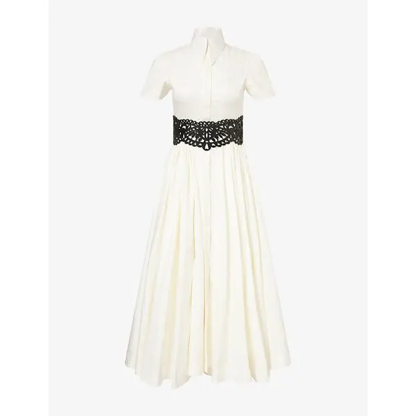 Mona Alshebil Gathered Belted Cotton Maxi Dress - Ivory