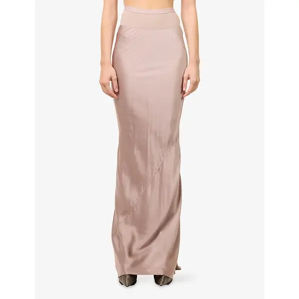 Rick Owens Ribbed-panel Satin Maxi Skirt