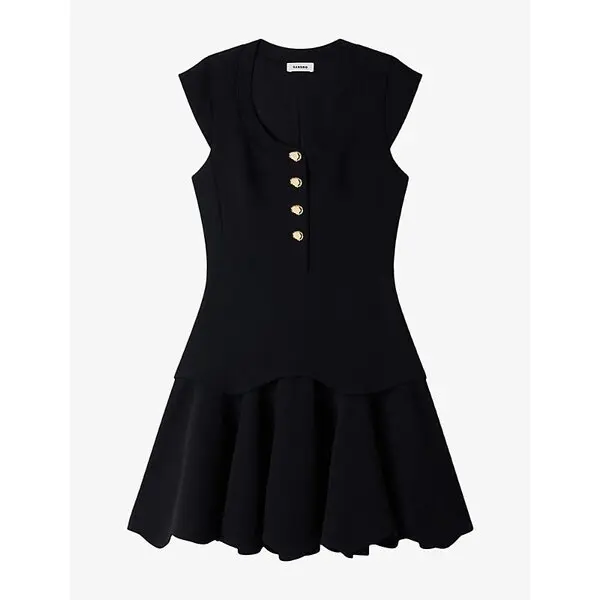 Sandro Button-front Flared-hem Crepe Mini Dress - Black