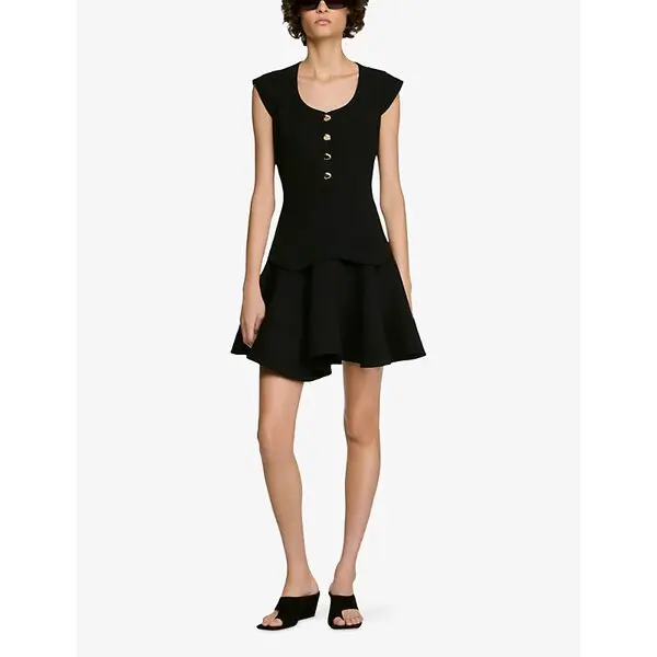 Sandro Button-front Flared-hem Crepe Mini Dress